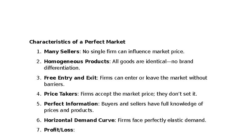Characteristics of a Perfect Market: Key Economic Terms Explained - Studocu