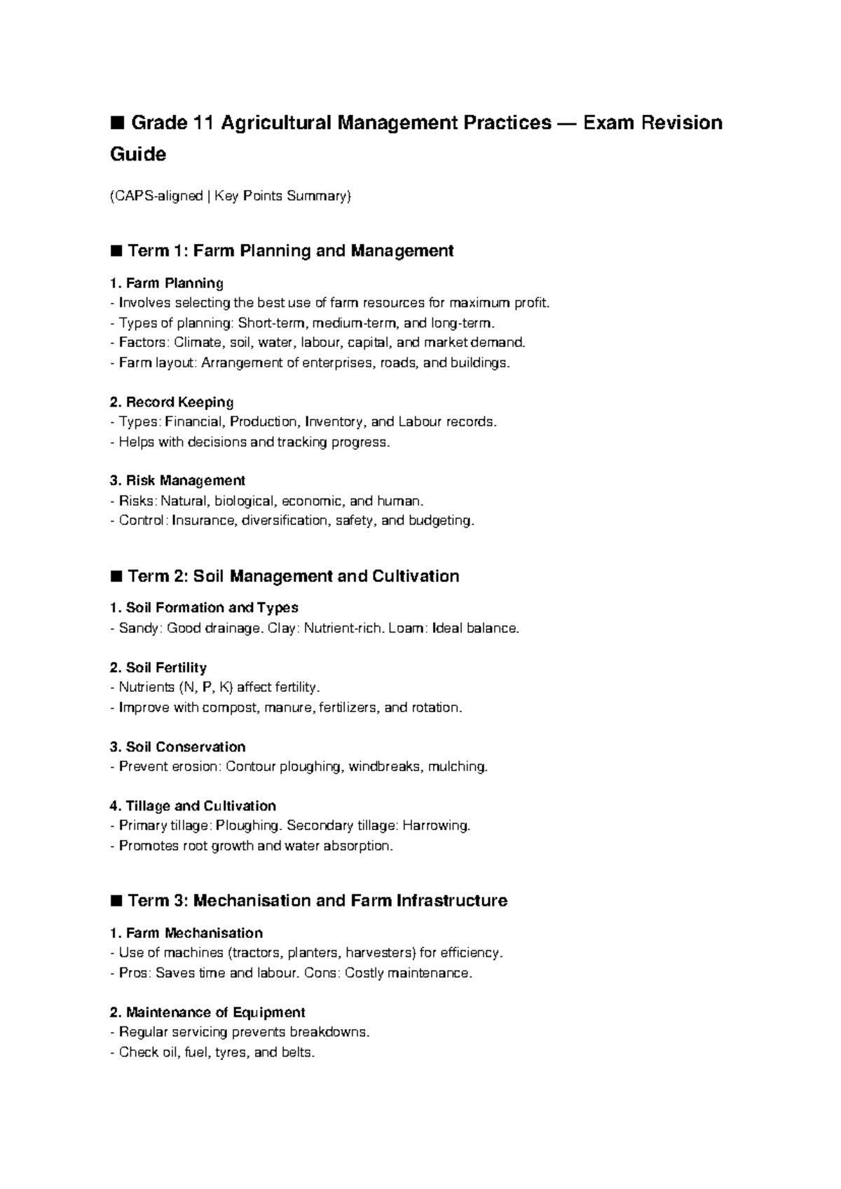 Grade 11 Agricultural Management Practices Exam Revision Guide - Studocu