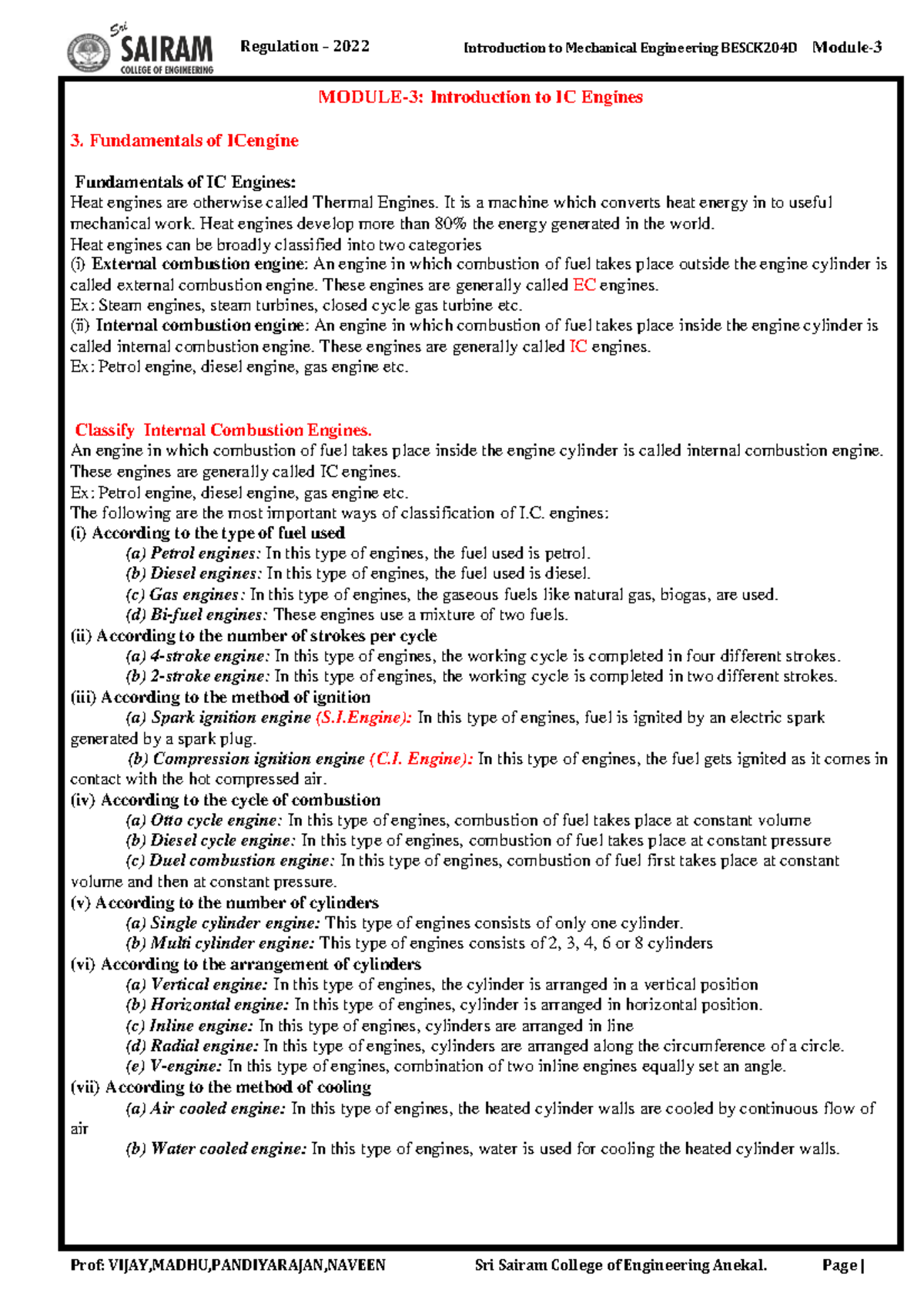 Lecture Notes: Module 3 - Introduction to IC Engines (Besck 204D) - Studocu