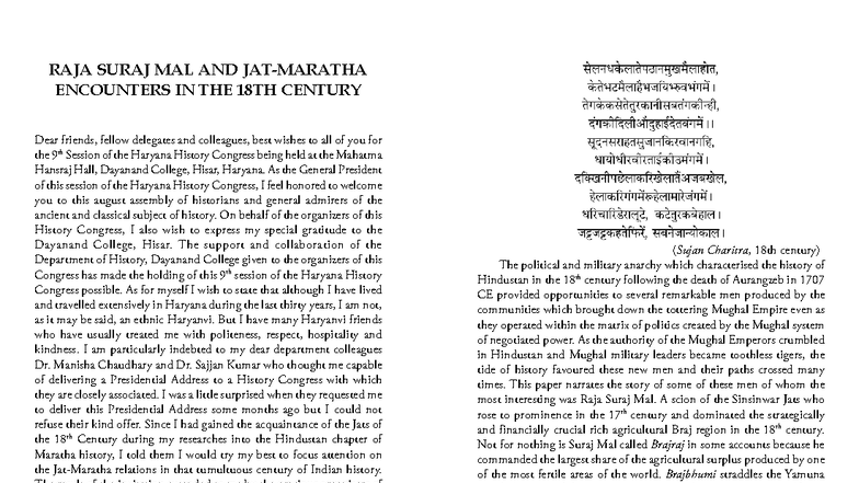 RAJA SURAJ MAL: A STUDY OF 18TH CENTURY ENCOUNTERS IN HINDUSTAN - Studocu