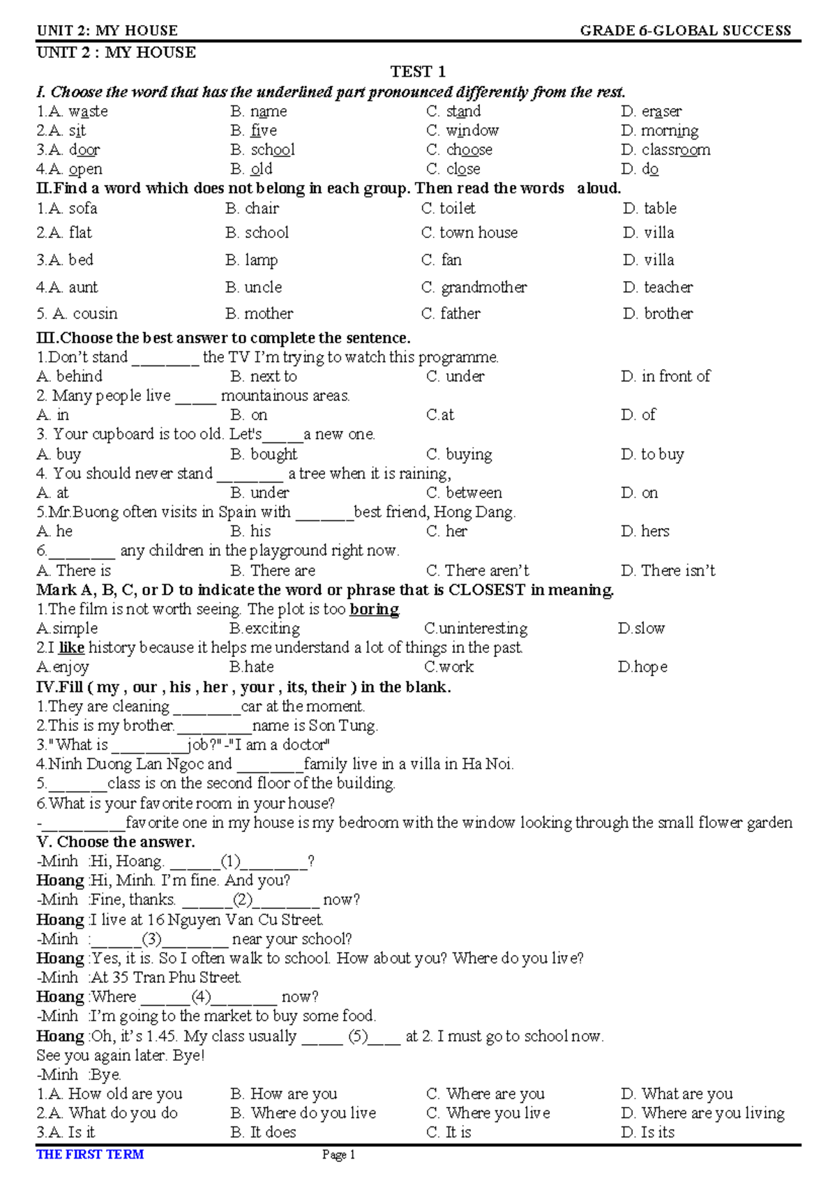 UNIT 2: MY HOUSE GRADE SUCCESS - Extended Exercises - Studocu