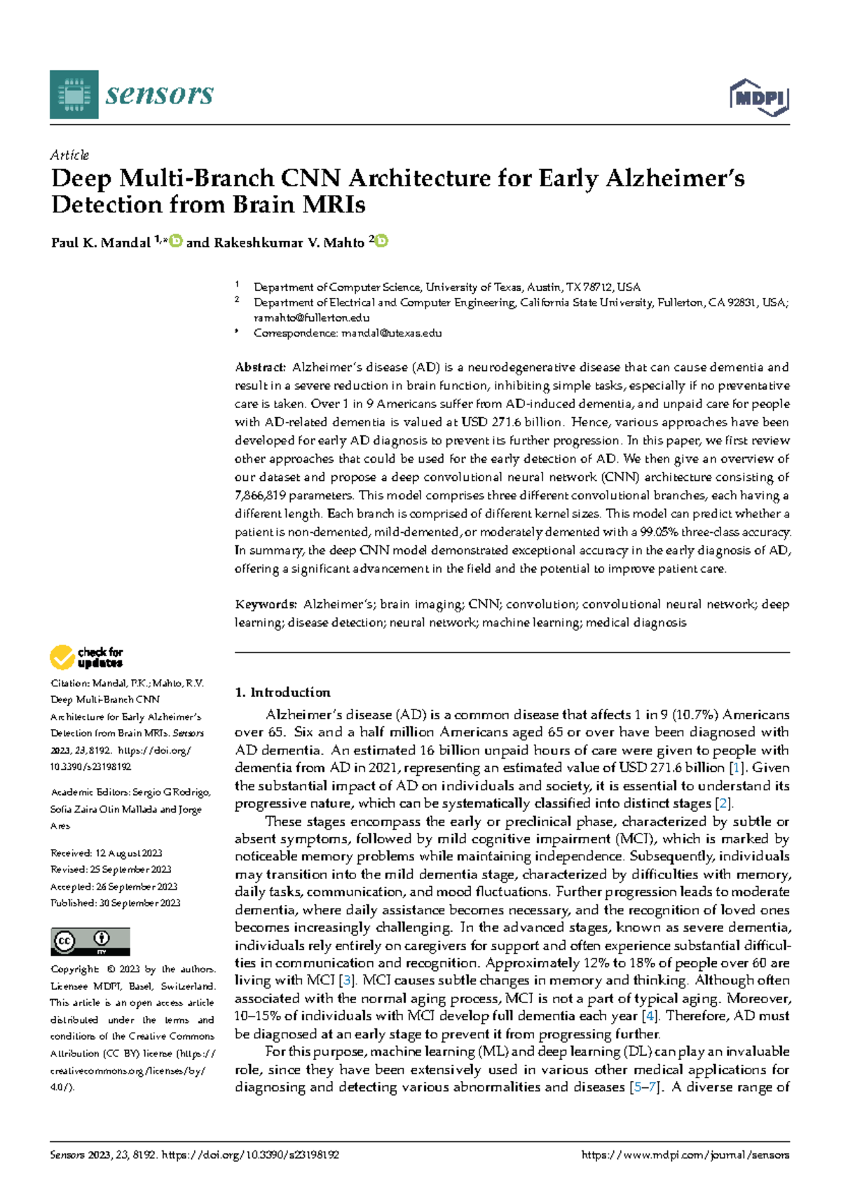 Deep CNN Architecture for Early Alzheimer's Detection from Brain MRIs ...