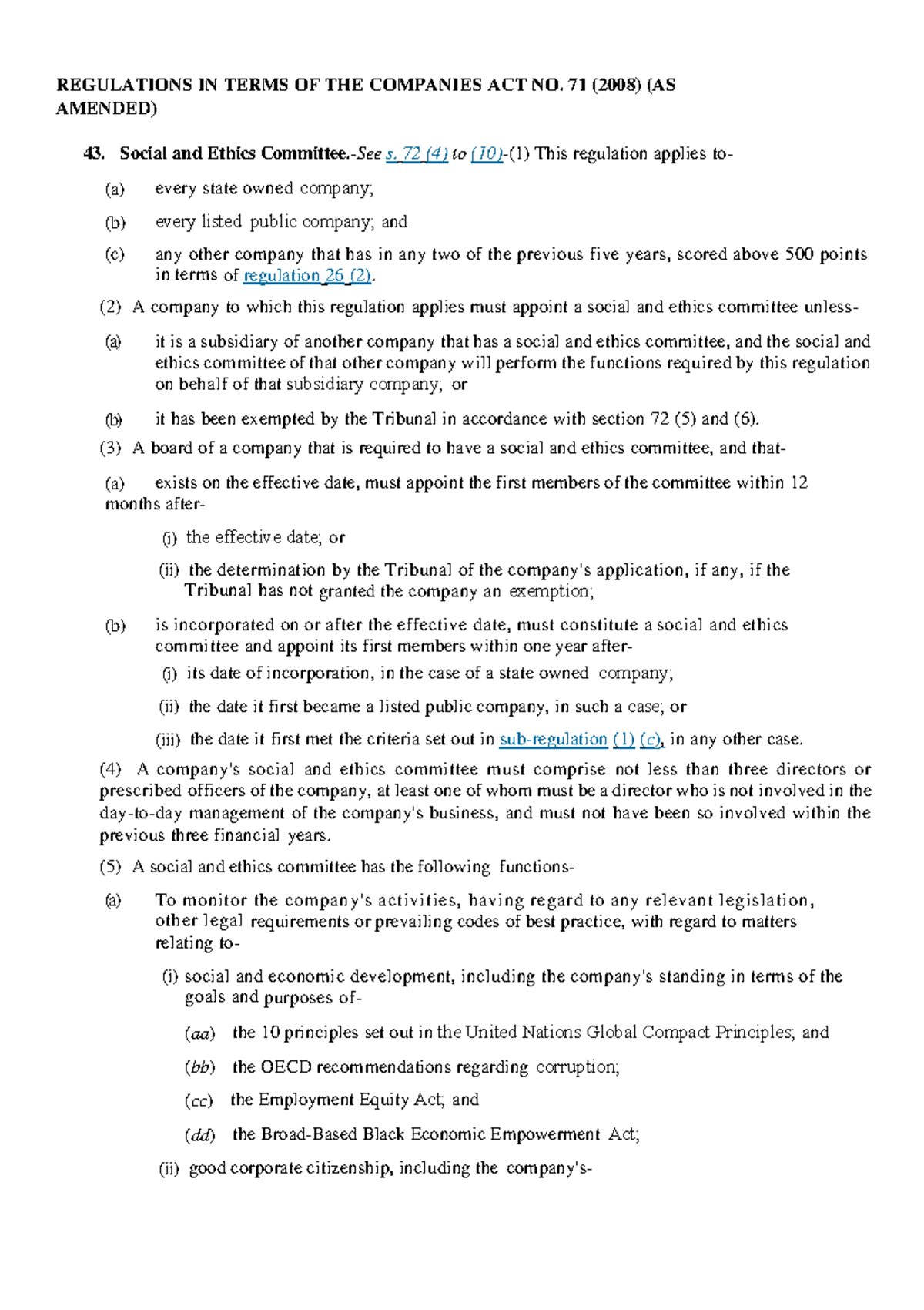 Regulation 43: Social and Ethics Committee Overview and Requirements ...