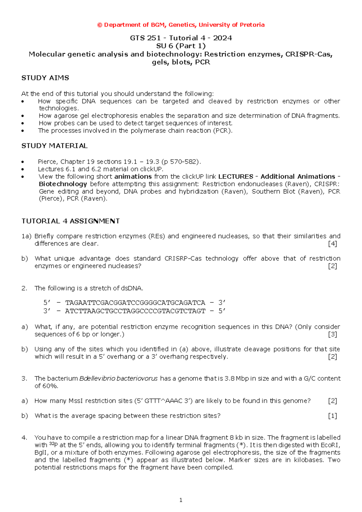 Tutorial 4 Assignment SU 6 2024 for click UP - © Department of BGM ...