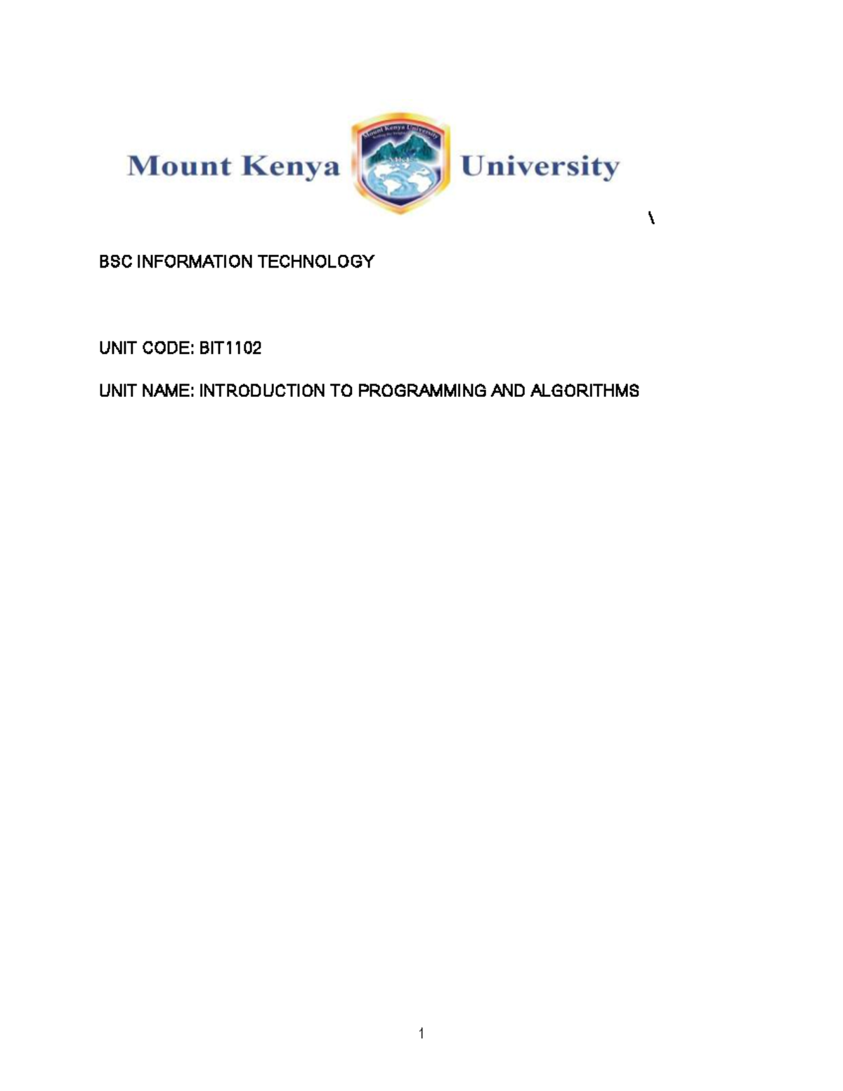 BIT1102 Introduction to Programming & Algorithms Course Overview - Studocu