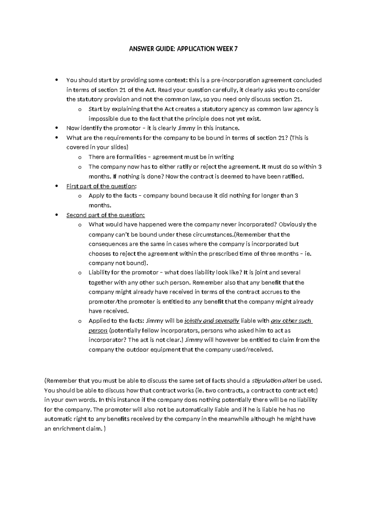 Answer Guide Jimmy - ANSWER GUIDE: APPLICATION WEEK 7 You should start ...