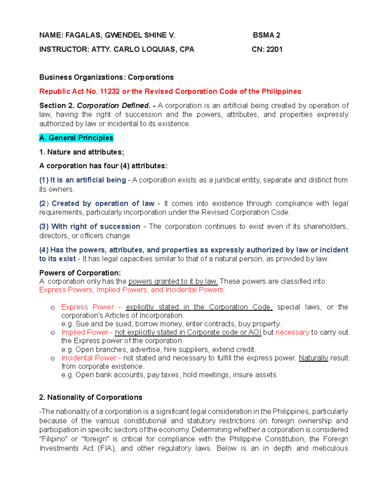 LAW Reviewer: Business Organizations (BB) - Revised Corporation Code ...