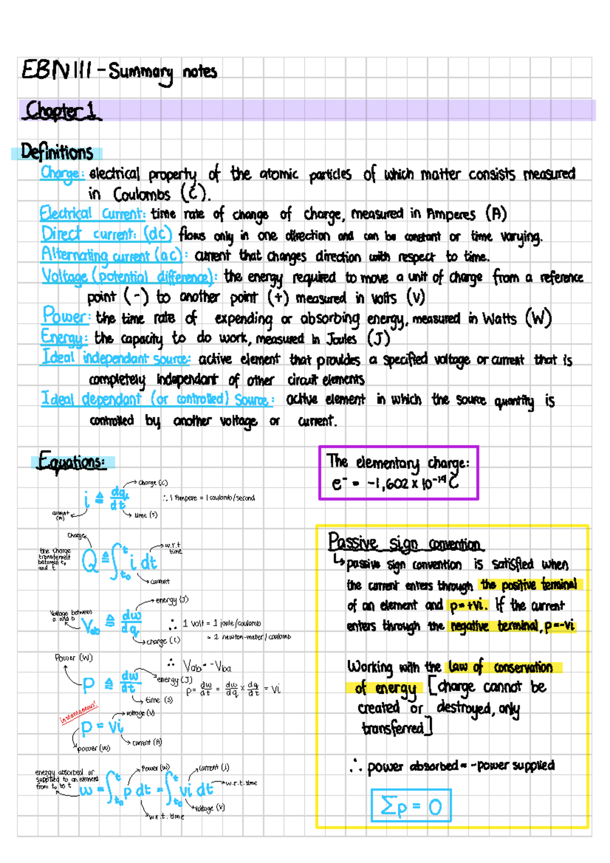 Ch 1,2,3 Summary Notes on Electrical Properties and Circuit Analysis ...
