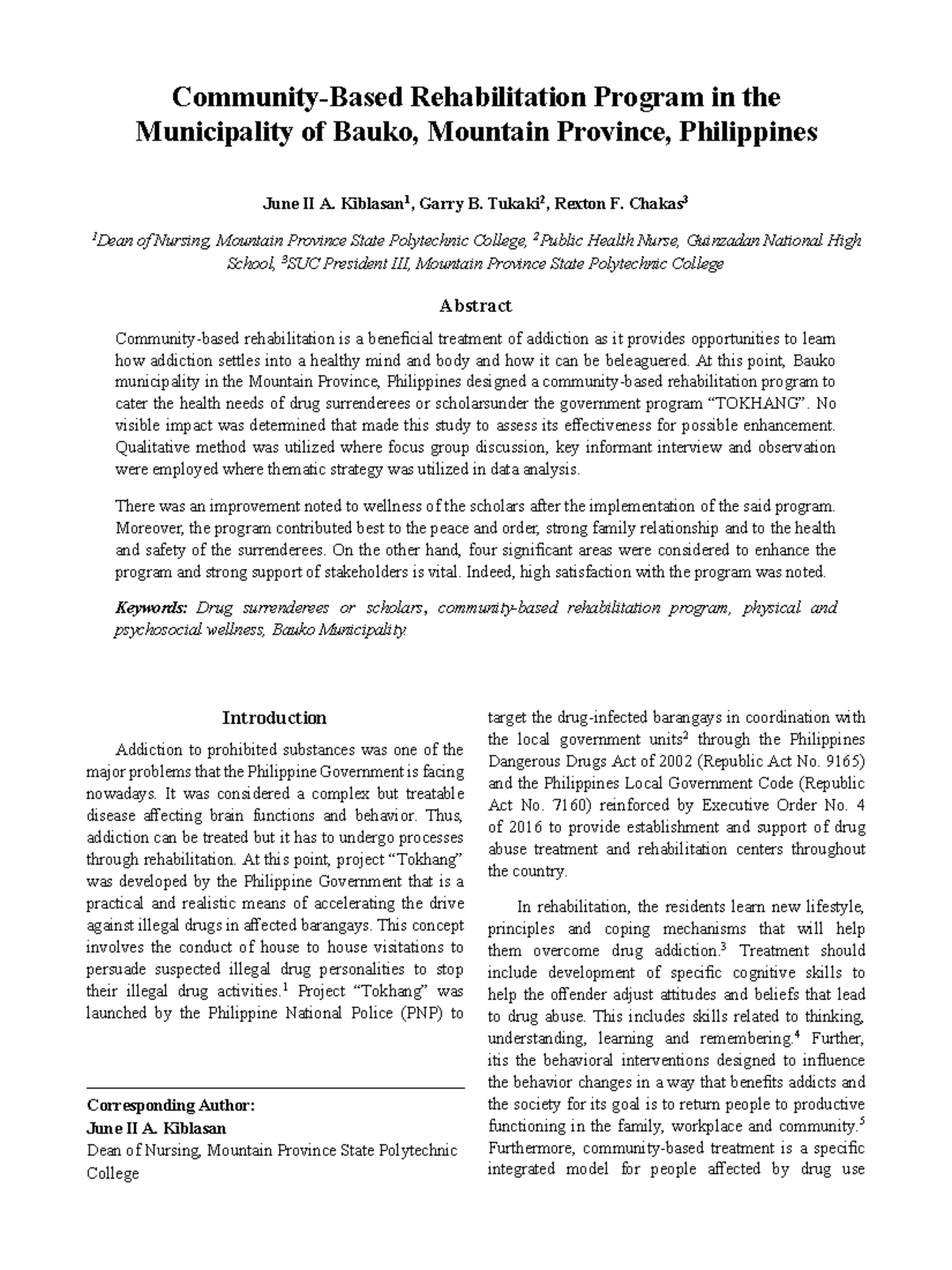 Community-Based Rehabilitation Program in the - Community-Based ...