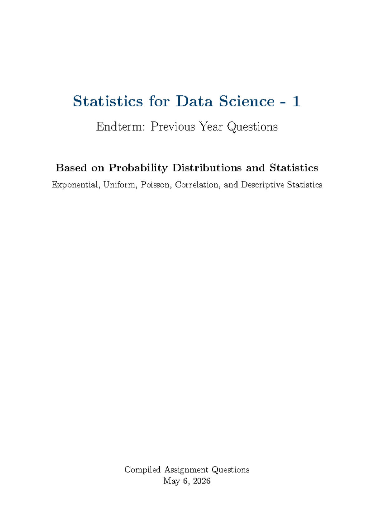 Statistics for Data Science 1 Endterm: PYQ on Probability ...