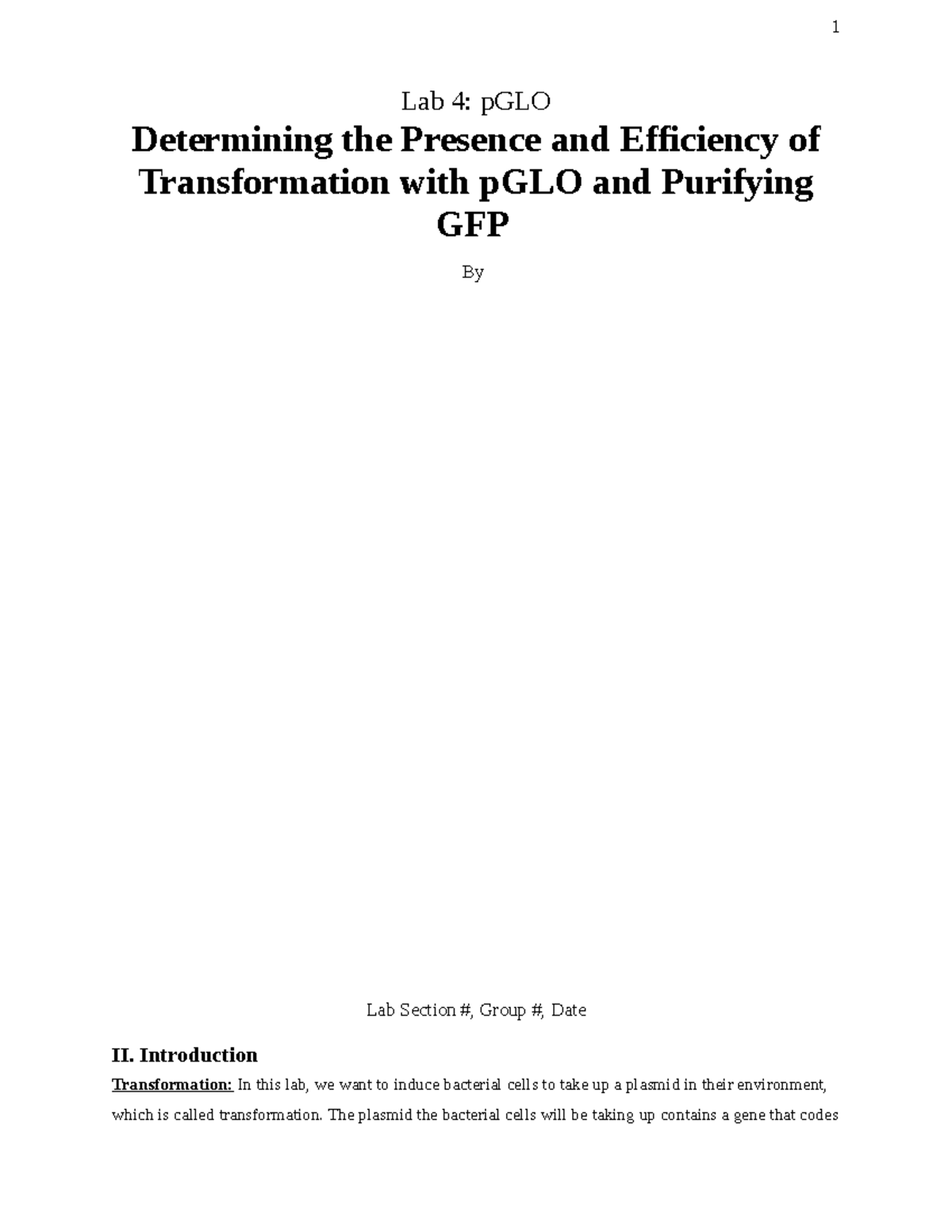 BIO6B pGLO Lab Report 3 - Lab 4: pGLO Determining the Presence and ...