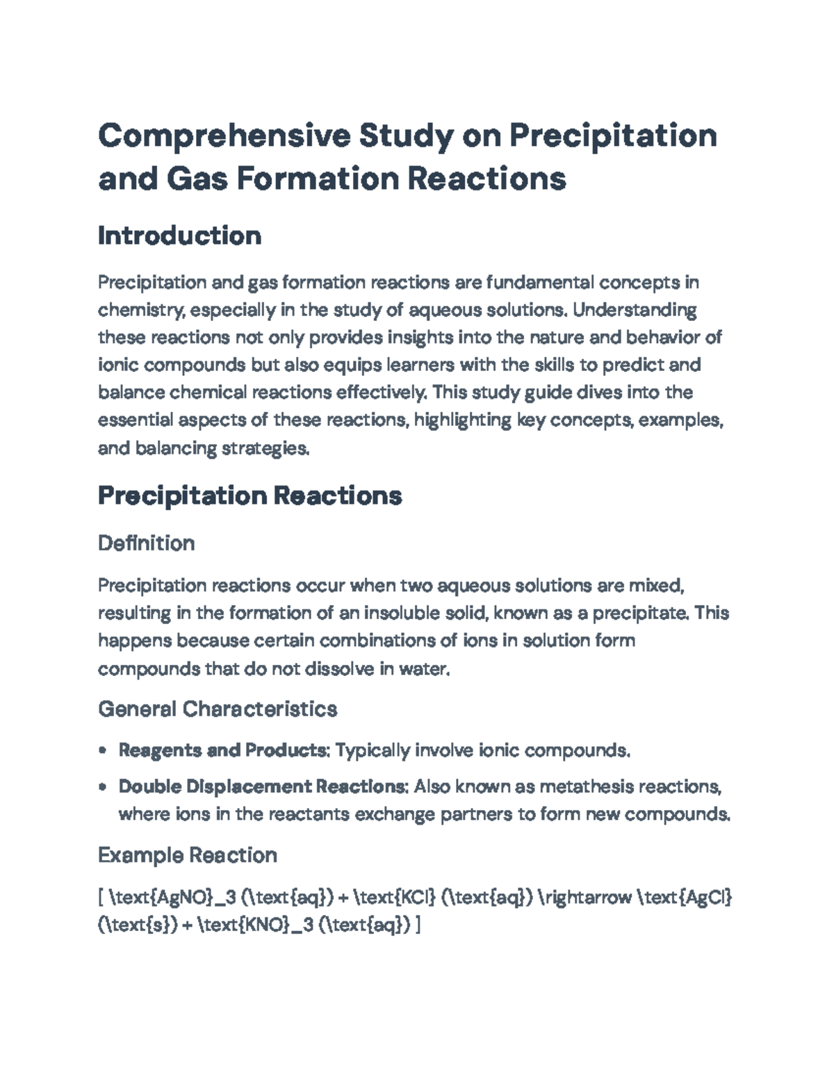 Precipitation and Gas Formation Reactions Study Guide: Key Concepts ...