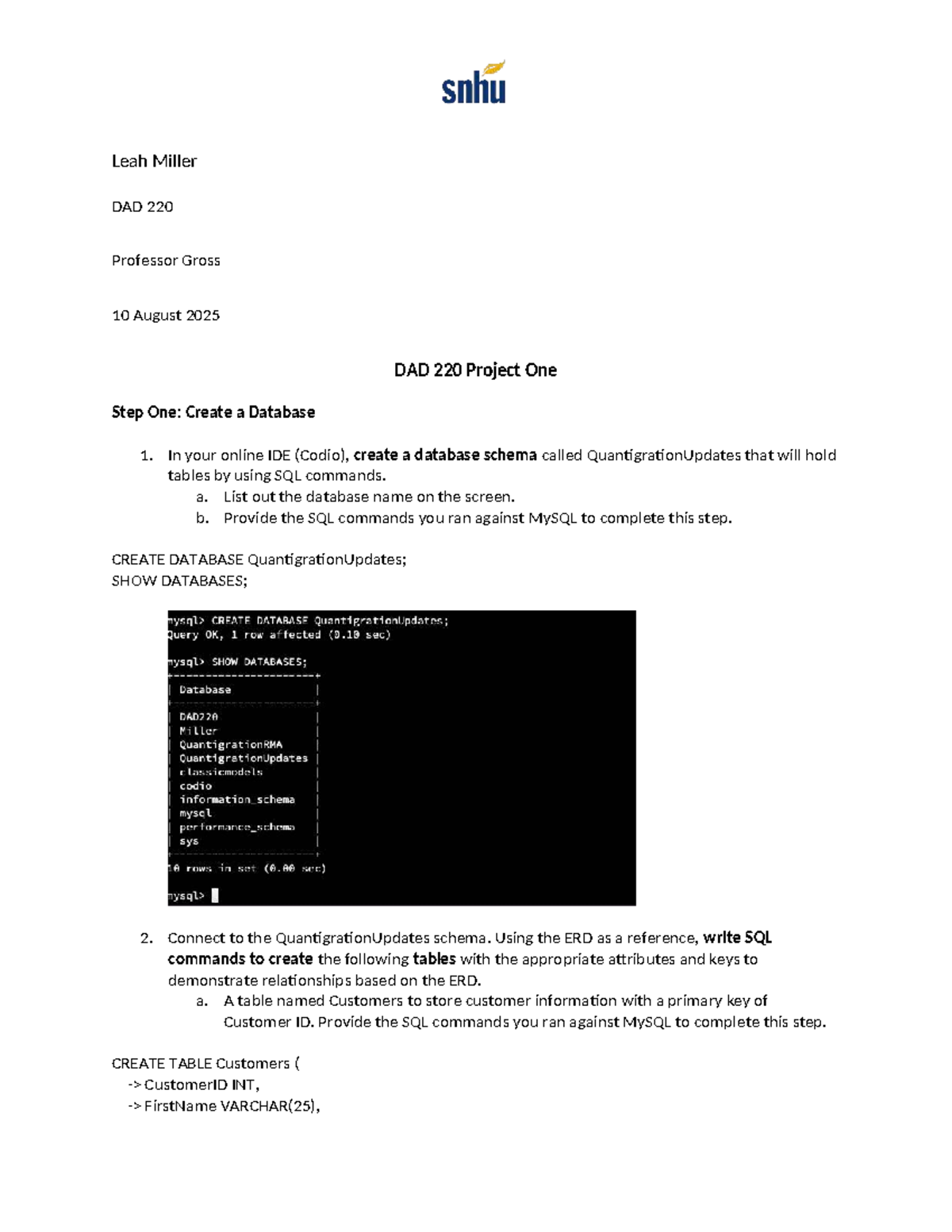 DAD 220 Project One: Database Creation and Data Management - Studocu