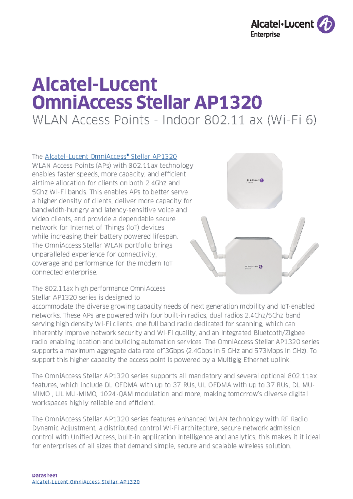 Omniaccess stellar oaw ap1320 datasheet en - Datasheet Alcatel-Lucent OmniAccess Stellar AP WLAN ...