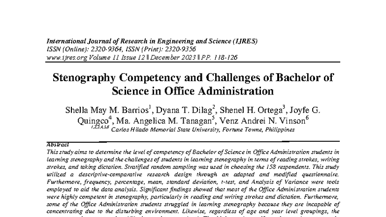 Stenography Competency & Challenges in BSOA: IJRES Vol. 11, Dec 2023 ...