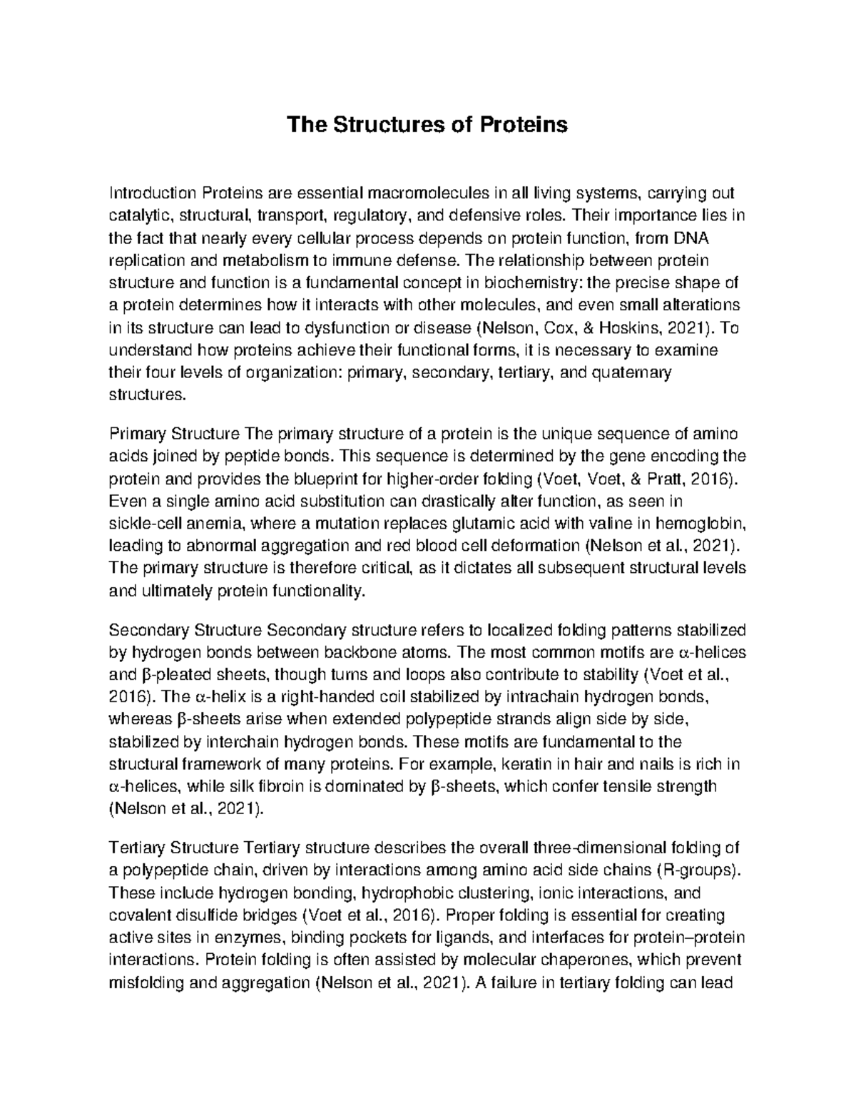 Protein Structure Essay (BIO 101) - Studocu