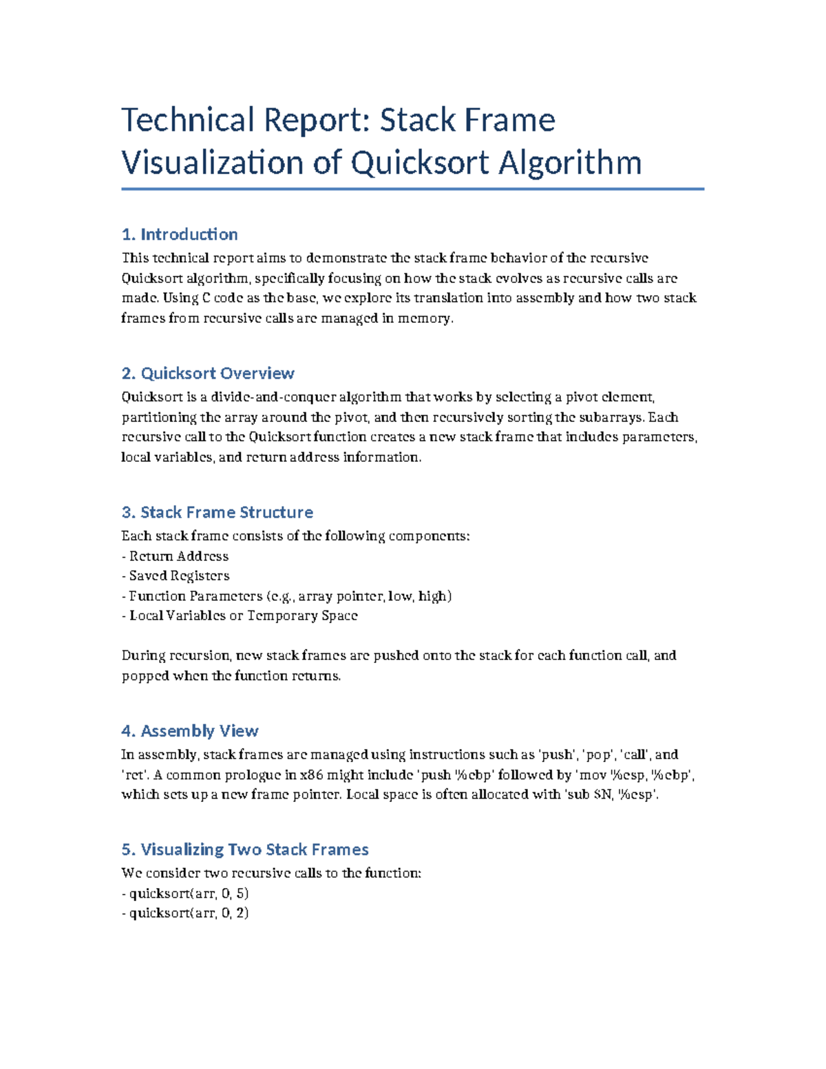 Technical Report: Stack Frame Visualization of Quicksort Algorithm ...