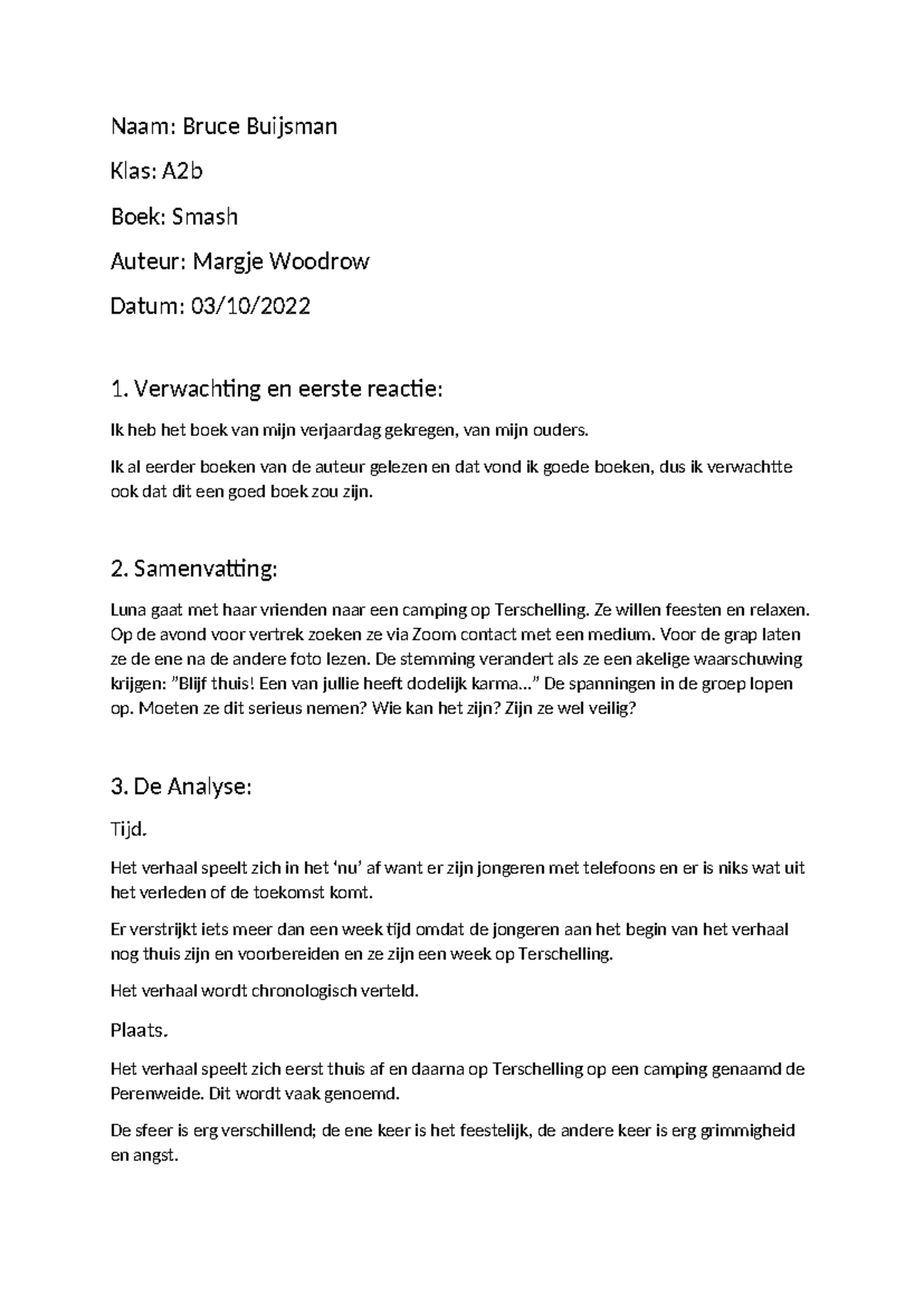 Boek Smash Leesverslag - A2b Klas Analyse en Samenvatting - Studeersnel