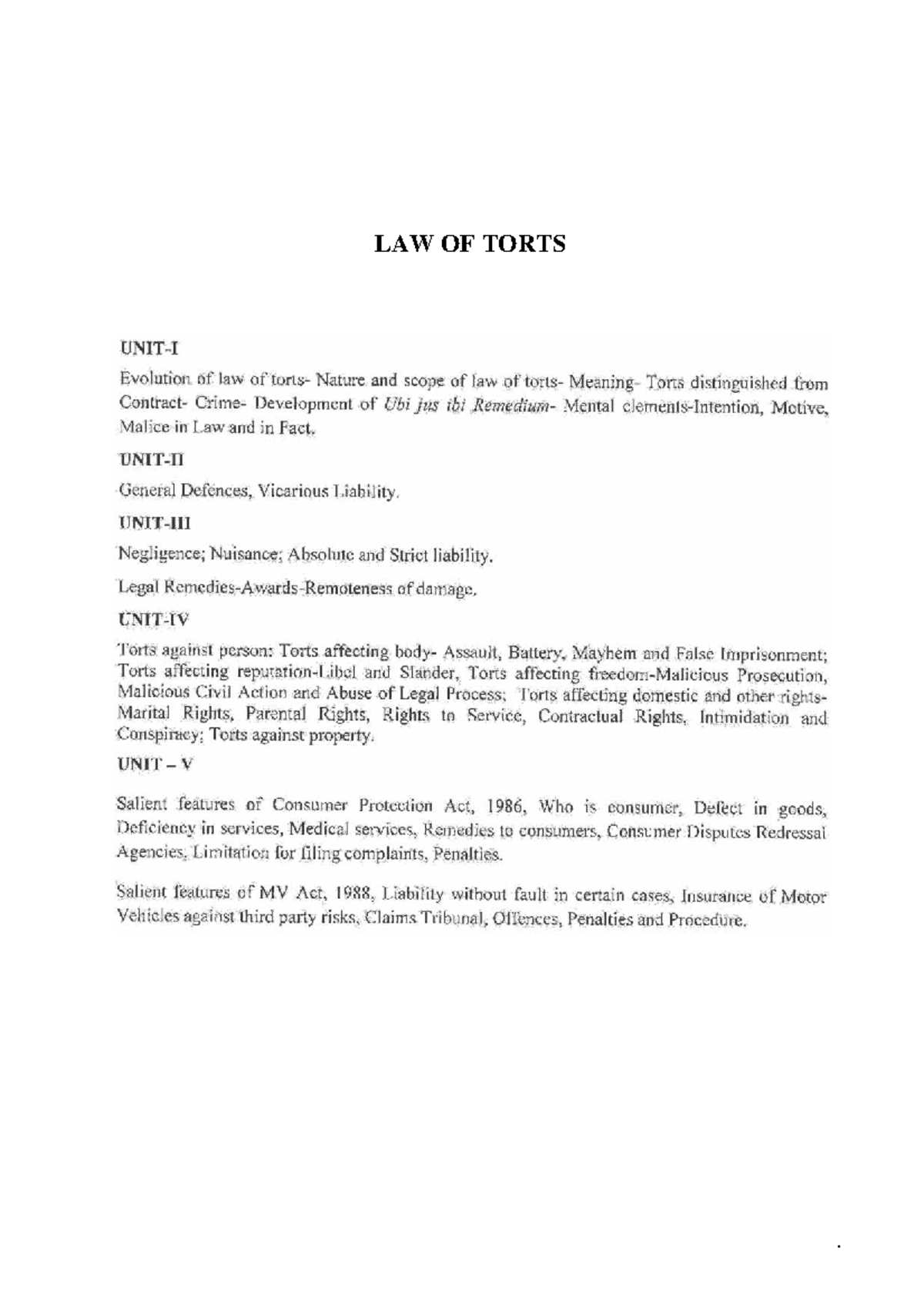 LAW OF TORTS 2 170 - Comprehensive Notes on Tort Law Principles - Studocu
