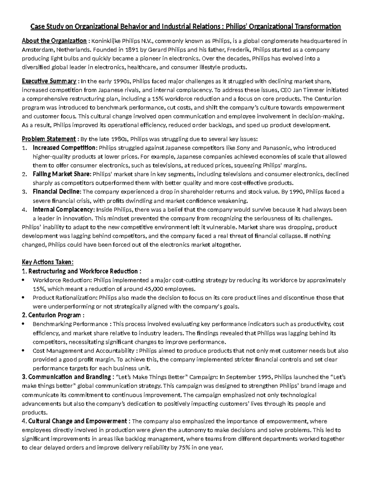 Case Study on Organizational Behavior and Industrial Relations ...