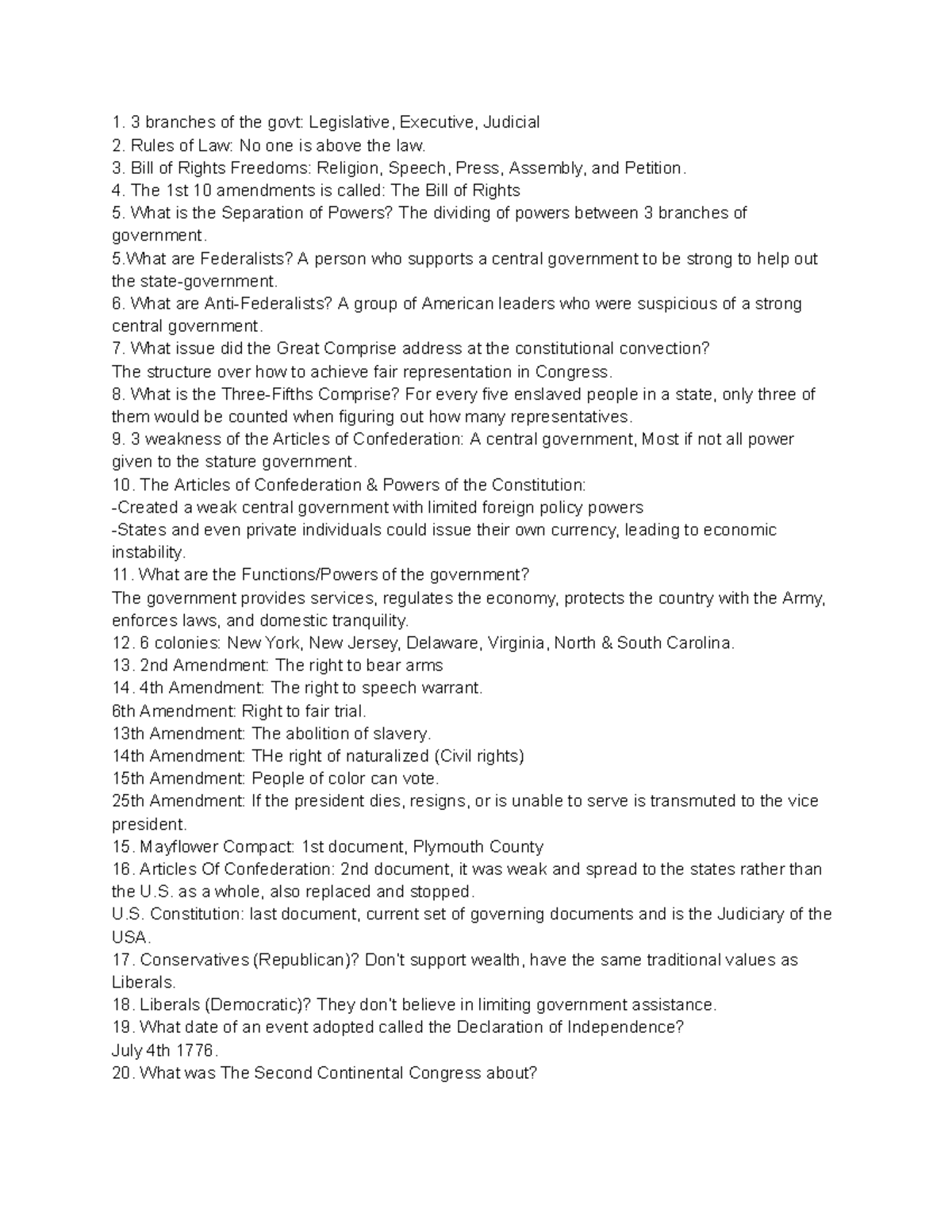 US Government Ch 1 & 2 Notes: Key Concepts & Amendments Summary - Studocu