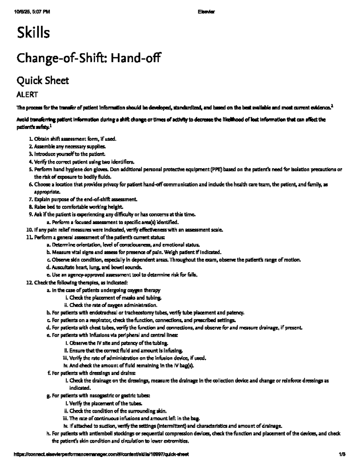 NUR 101: Change of Shift Handoff Procedures Quick Guide - Studocu