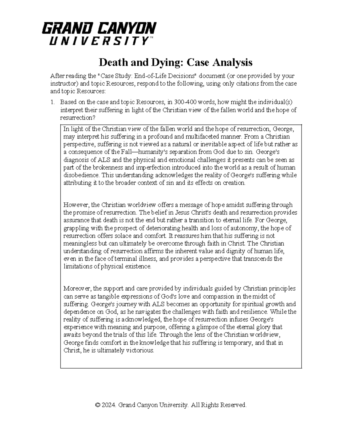 Case Study Analysis: Christian Perspectives on Death and Dying - Studocu