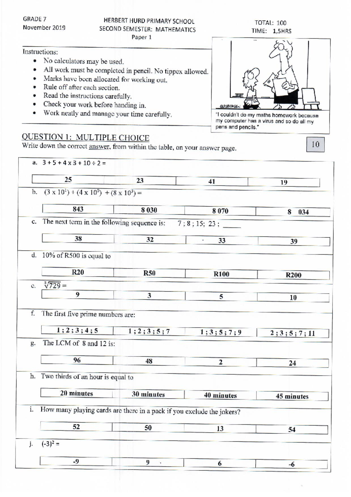 Gr 7 Math P1 Test Nov 2019 - Paper Overview and Guidelines - Studocu