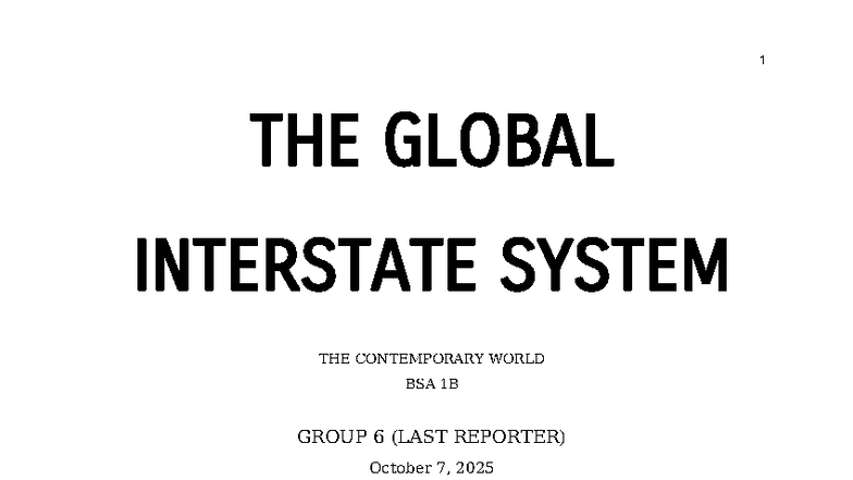 The Global Interstate System: Understanding Contemporary Dynamics - BSA ...