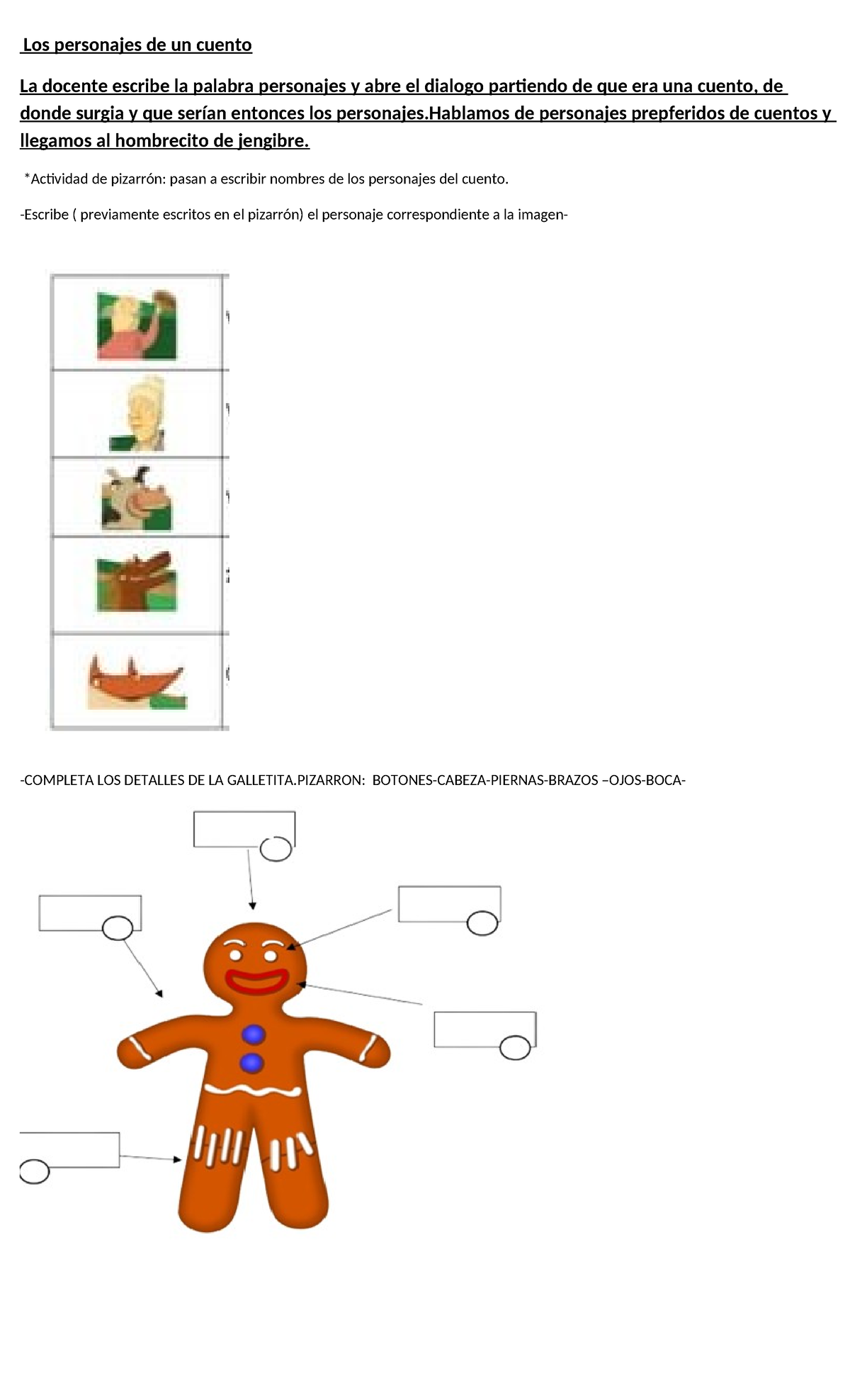 Actividades Hombrecito Jengibre - Los personajes de un cuento La ...