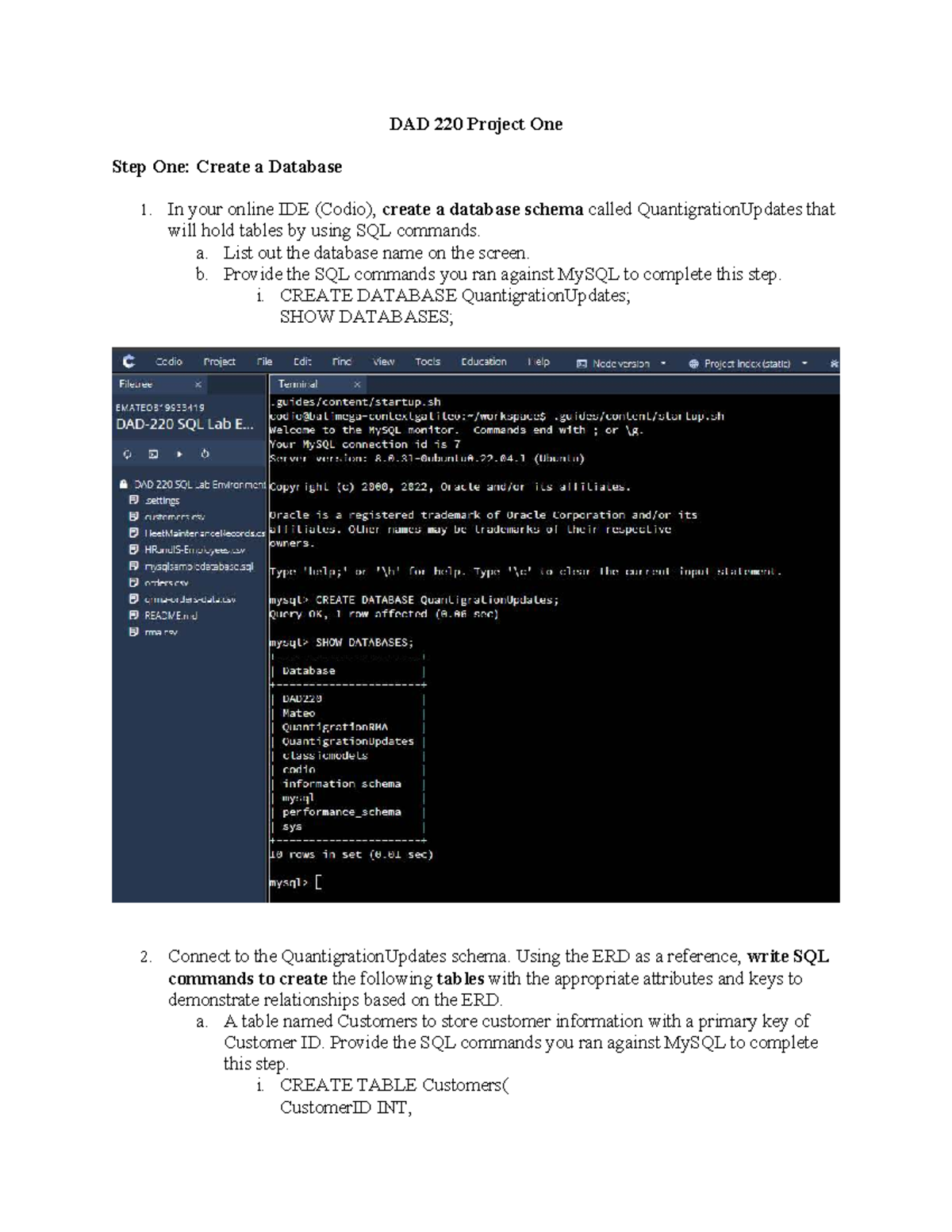 DAD 220 Project One: Database Creation and Data Management Steps - Studocu