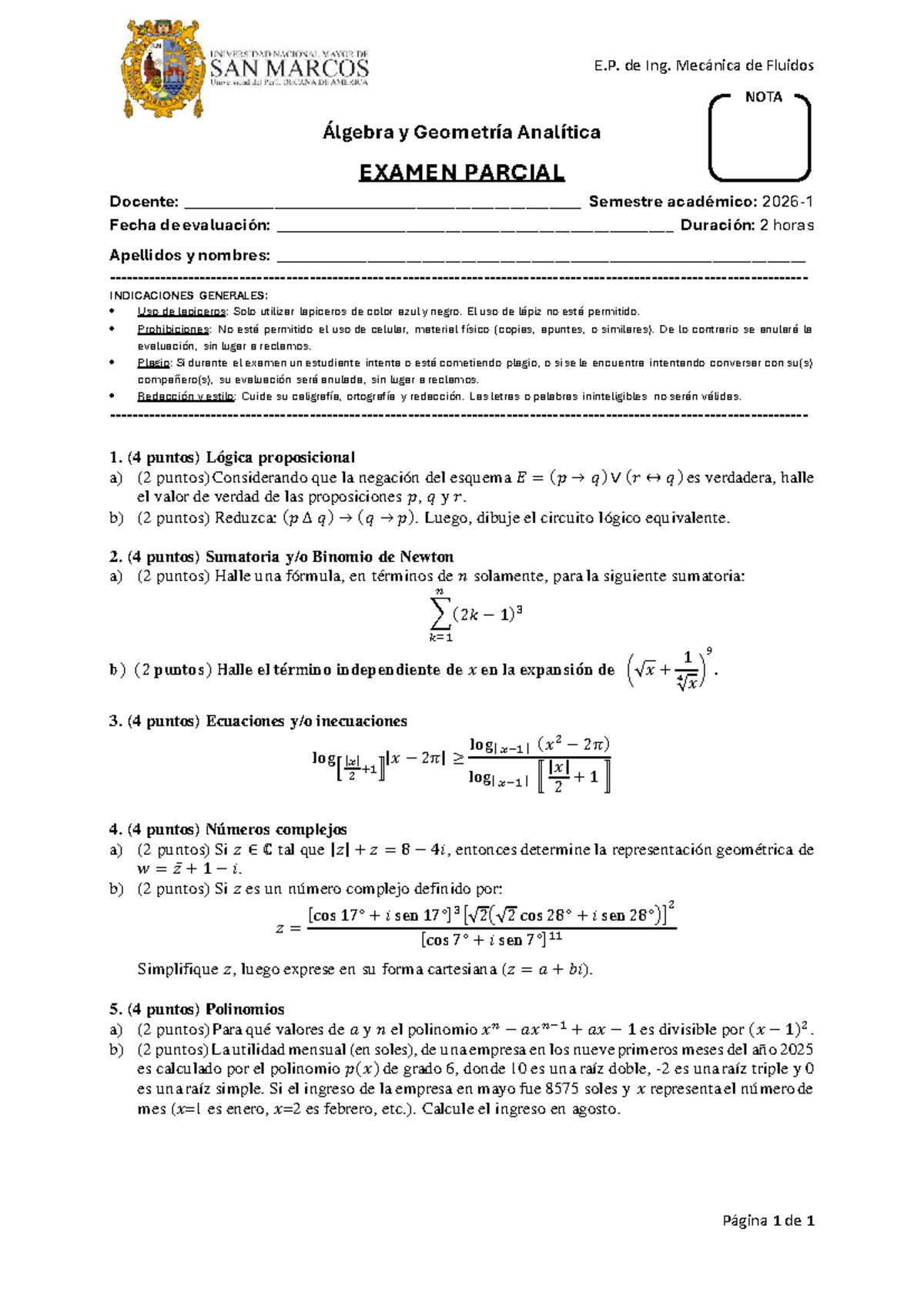 EP AGA 1 - Repaso para el Examen Parcial de Álgebra y Geometría ...