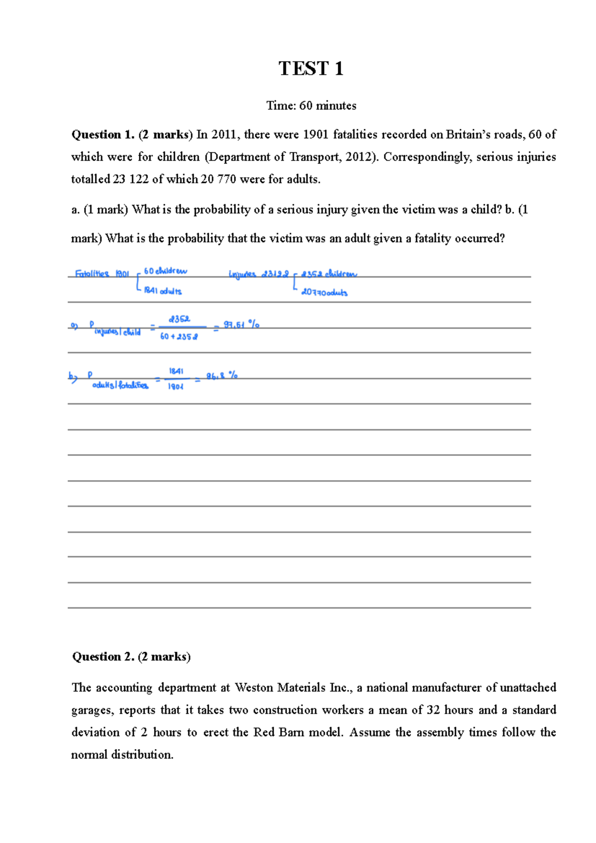 Sample Final Exam 2-2: Probability and Statistics Questions - Studocu