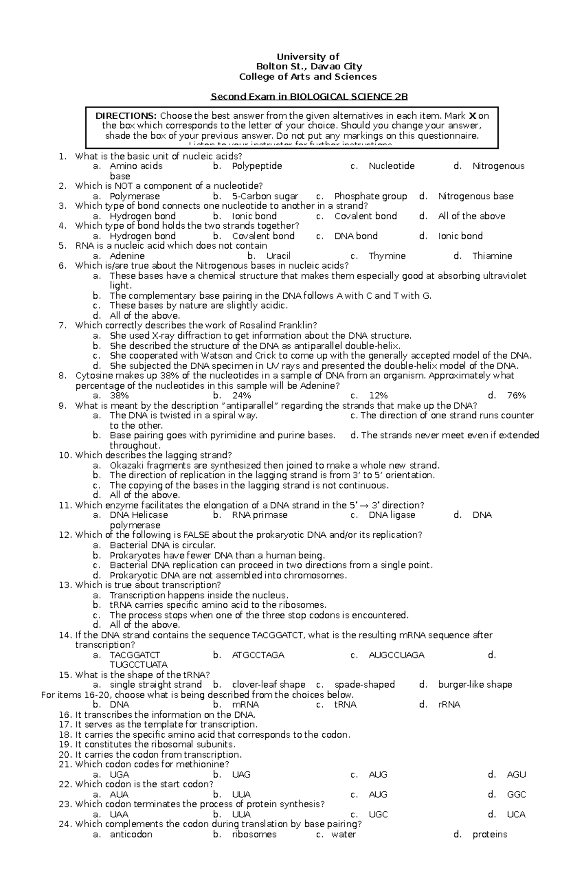 Genetics 2B - Second Exam Practice Test for LET Review - Studocu