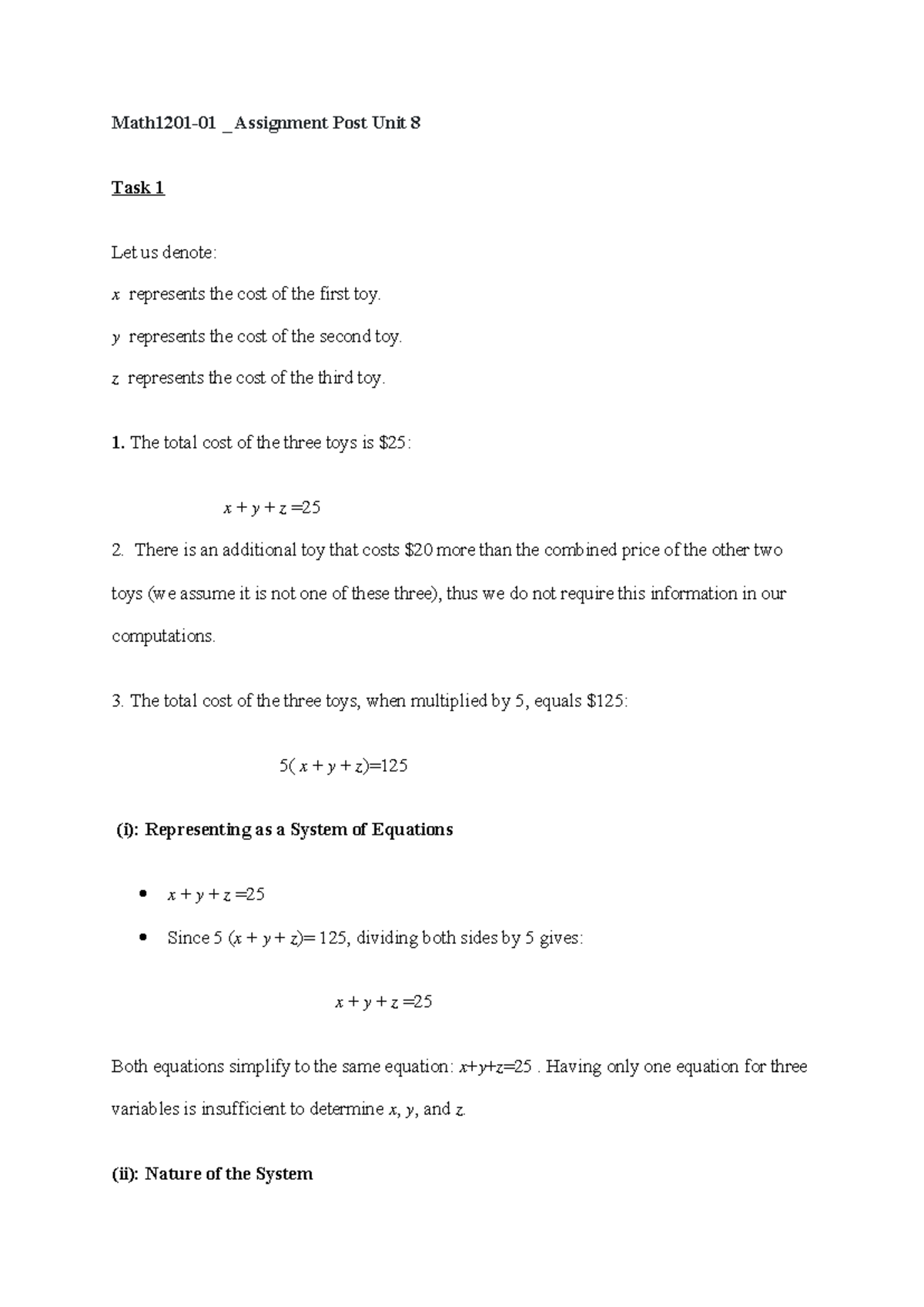 Math 1201 Assignment Post Unit 8 - Math1201-01 _ Assignment Post Unit 8 ...