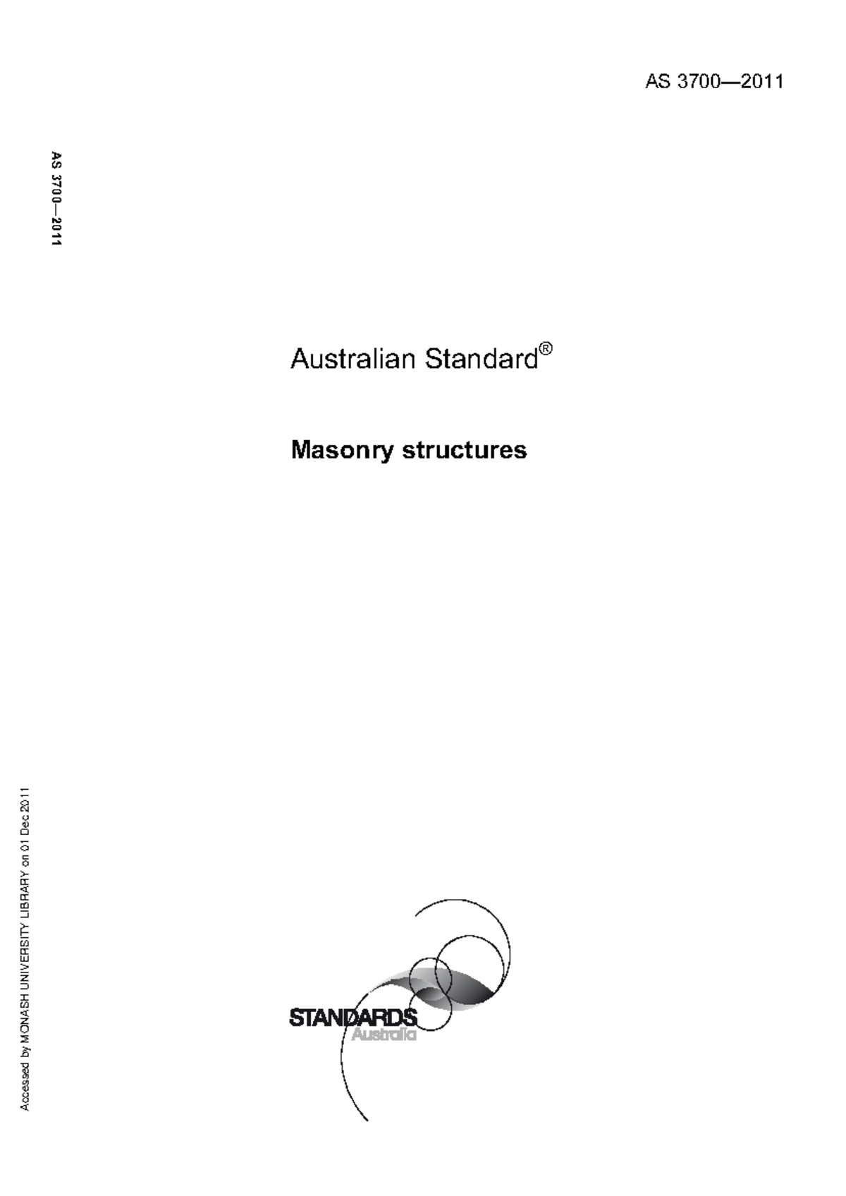 AS 3700 - 2011 Australia Standard - Masonry structures - KNE216 - UTAS ...
