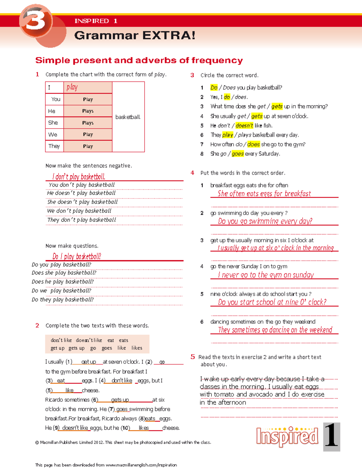 Grammar 2RPLRPL INGLES - 3 INSPIRED 1 Grammar EXTRA! don’t like doesn’t ...