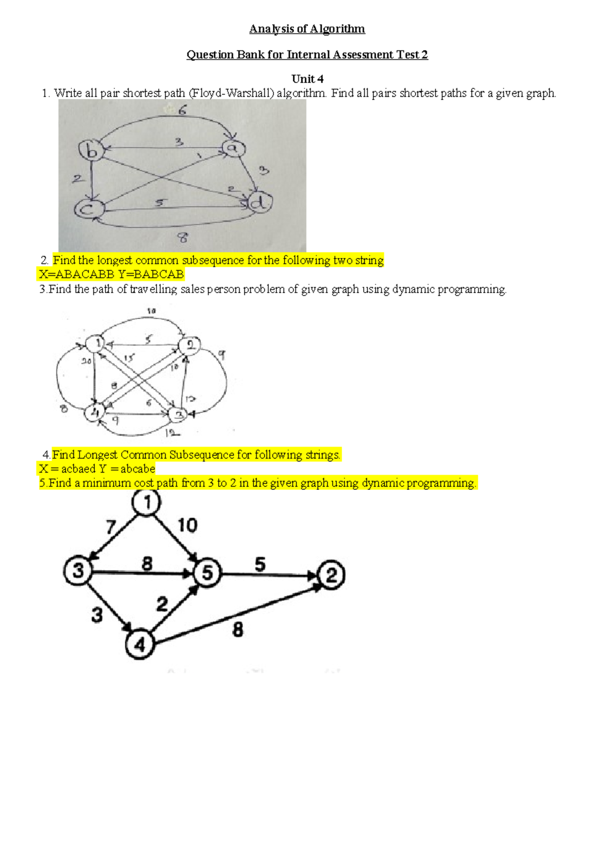 AOA Question Bank for IAT2: Algorithms and Dynamic Programming Insights ...