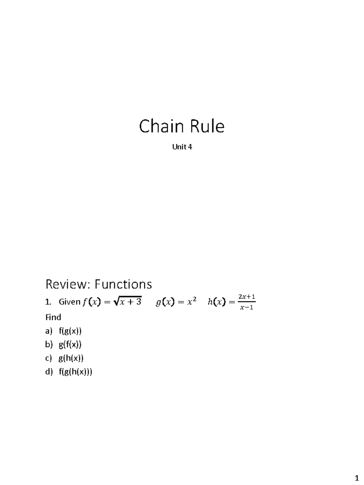 Week 3 Chain Rule Review: Calculus Functions & Derivatives - Studocu