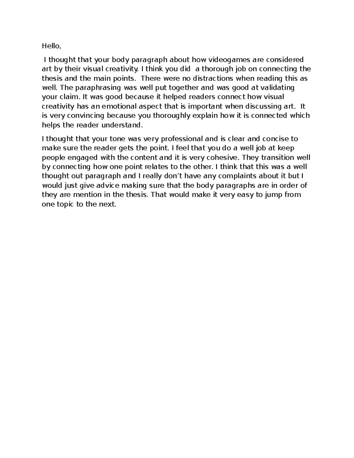 ENG 101 - Feedback on Body Paragraph Structure and Clarity - Studocu