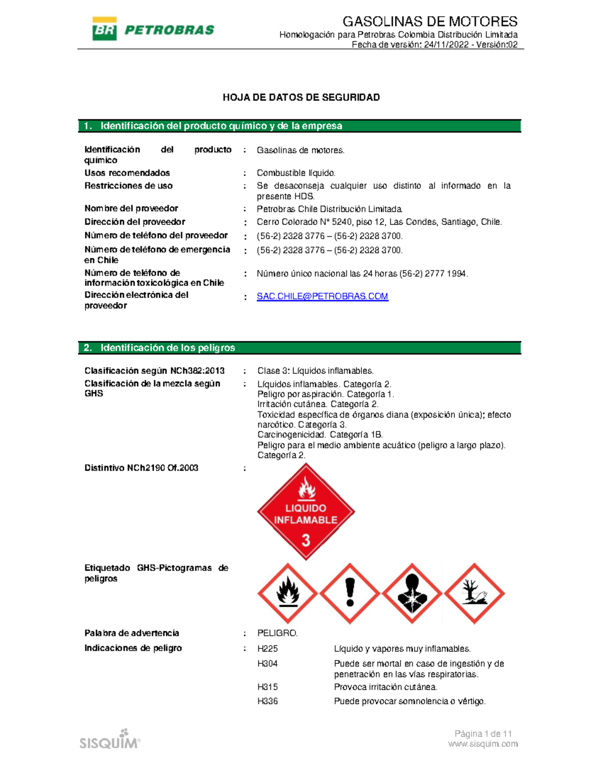 Hoja de Datos de Seguridad: Gasolinas de Motores - Petrobras Colombia ...