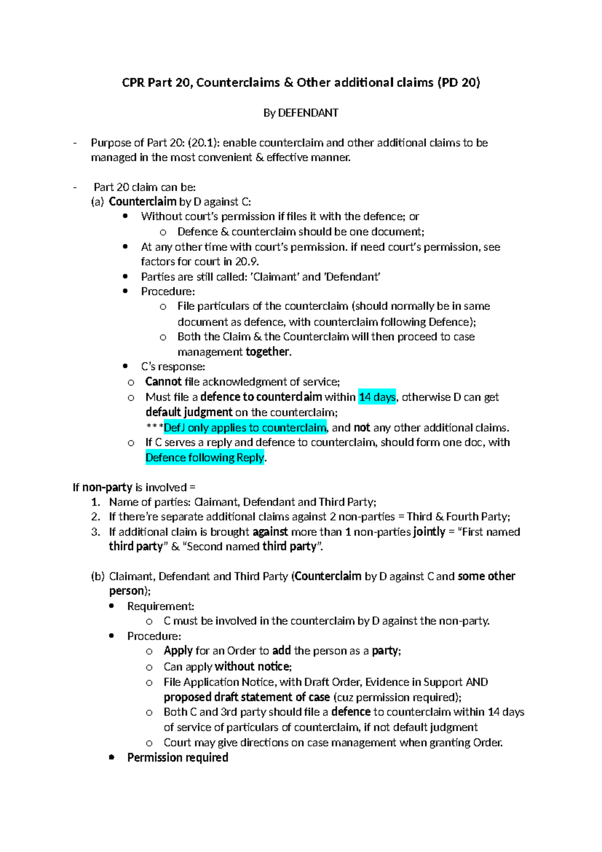 CPR Part 20: Counterclaims & Additional Claims Overview - Studocu
