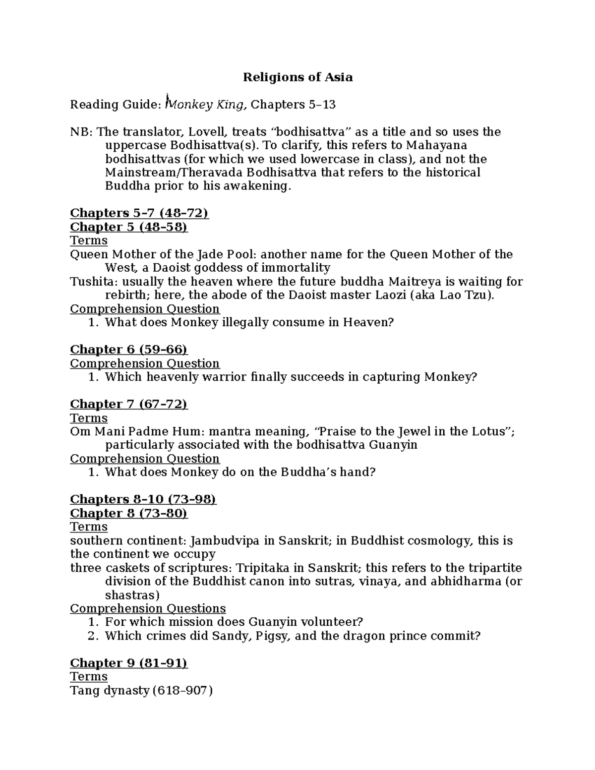 REST 280 - Reading Guide: Monkey King Chapters 5-13 Analysis - Studocu