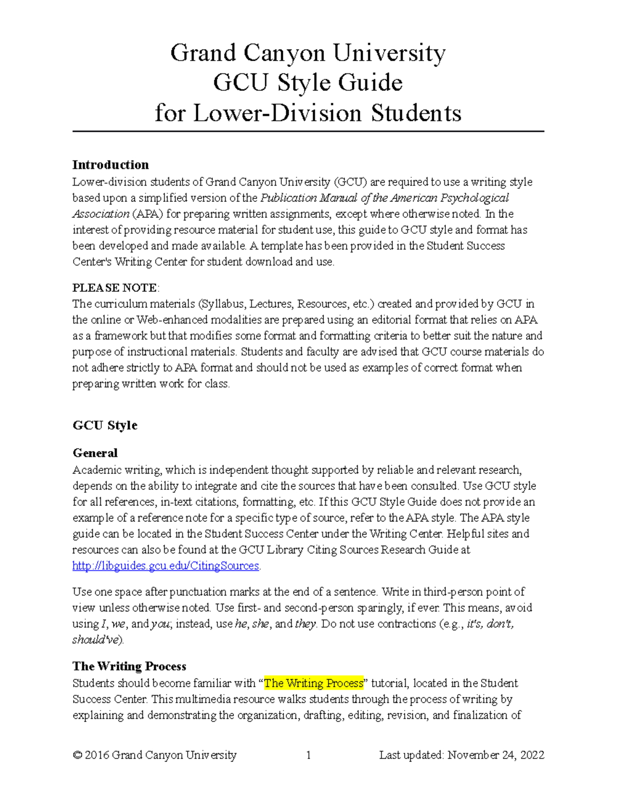 GCU Style Guide for Lower-Division Students: Writing & Formatting Tips ...