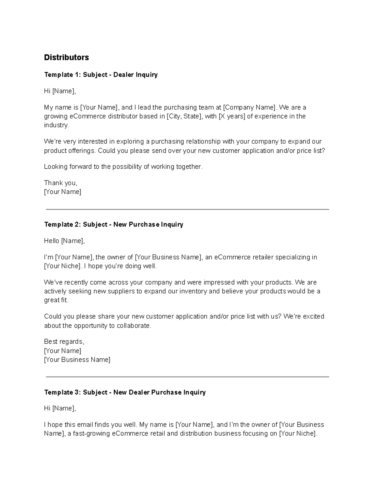 Supplier Outreach Email Templates for Distributors & Brands - Studocu