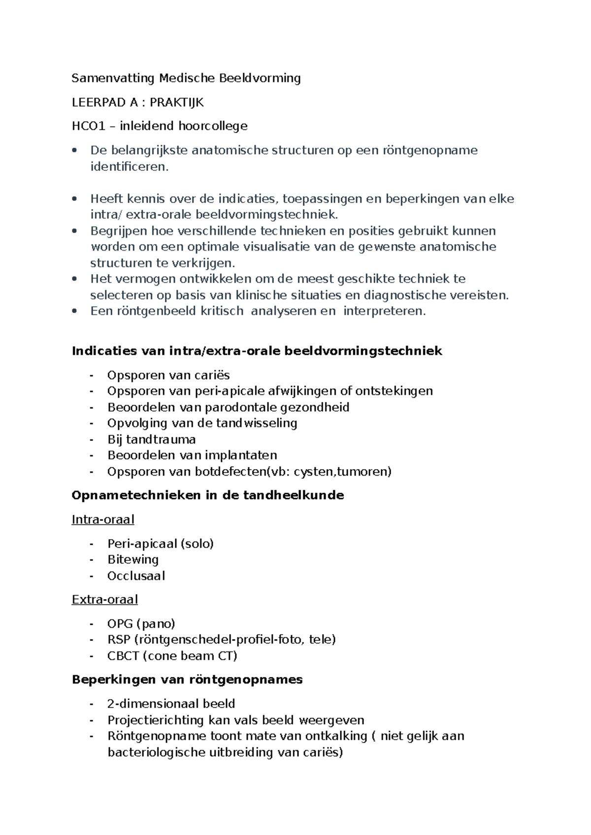 Samenvatting Medische Beeldvorming HCO1: Praktijk Instructies ...