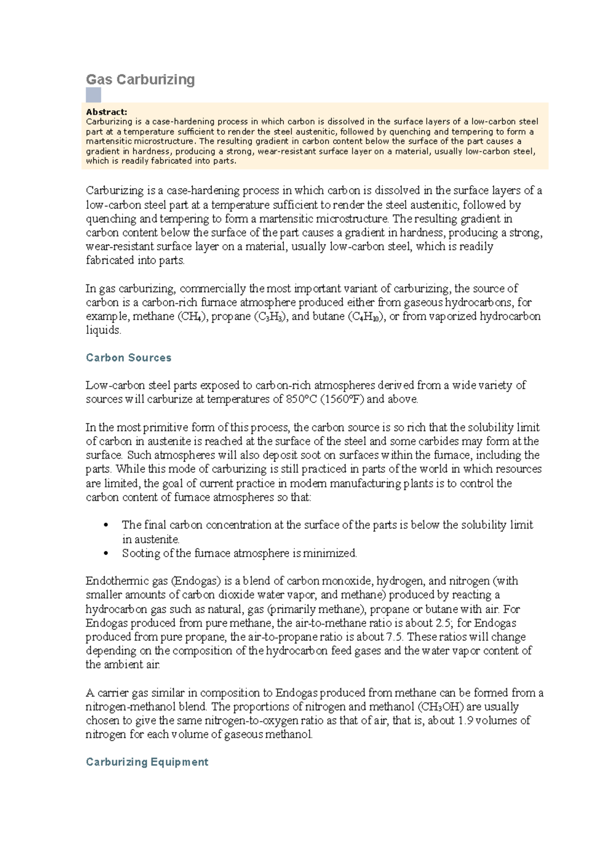 Gas Carburizing Process: Heat Treatment Overview and Techniques - Studocu