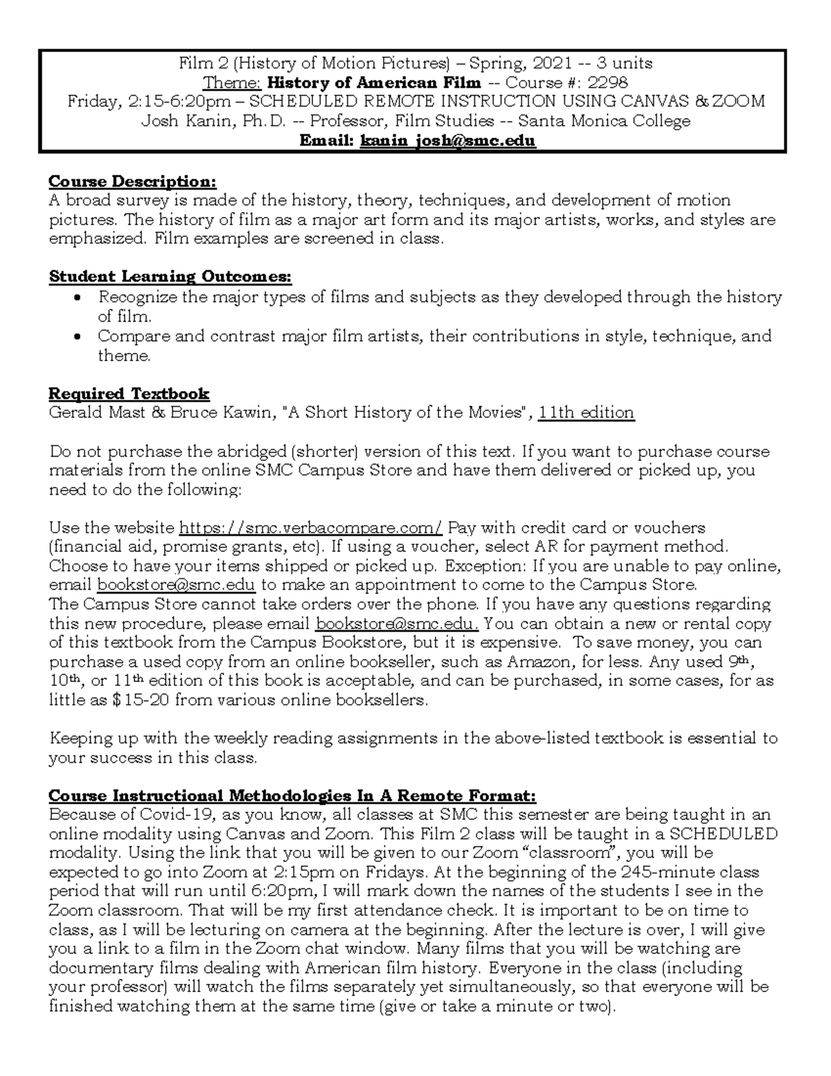 Film 2 (History of Motion Pictures) Syllabus - Spring 2021 (2298) - Studocu