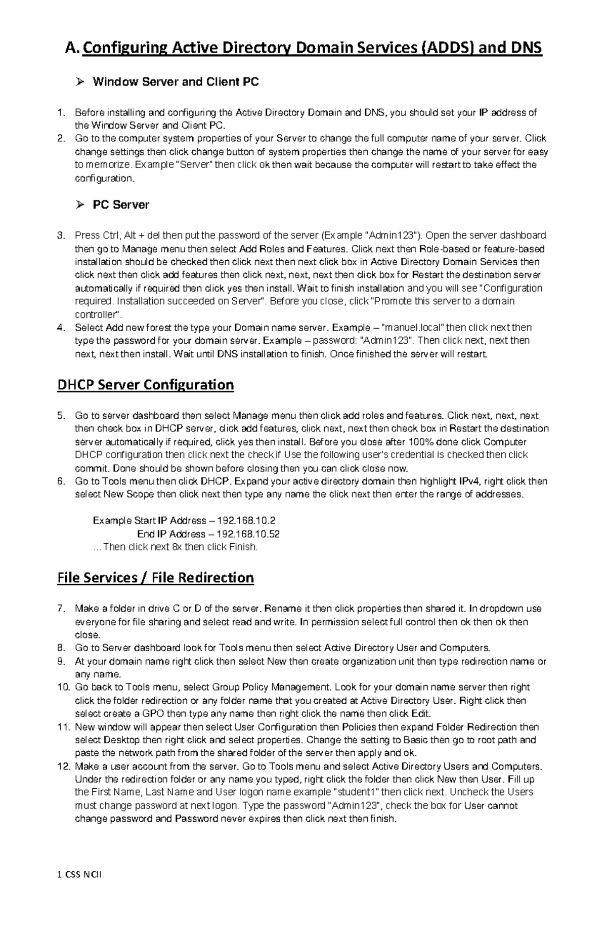 Configuring ADDS & DNS for Server/Client PC - CSS NCII Guide - Studocu