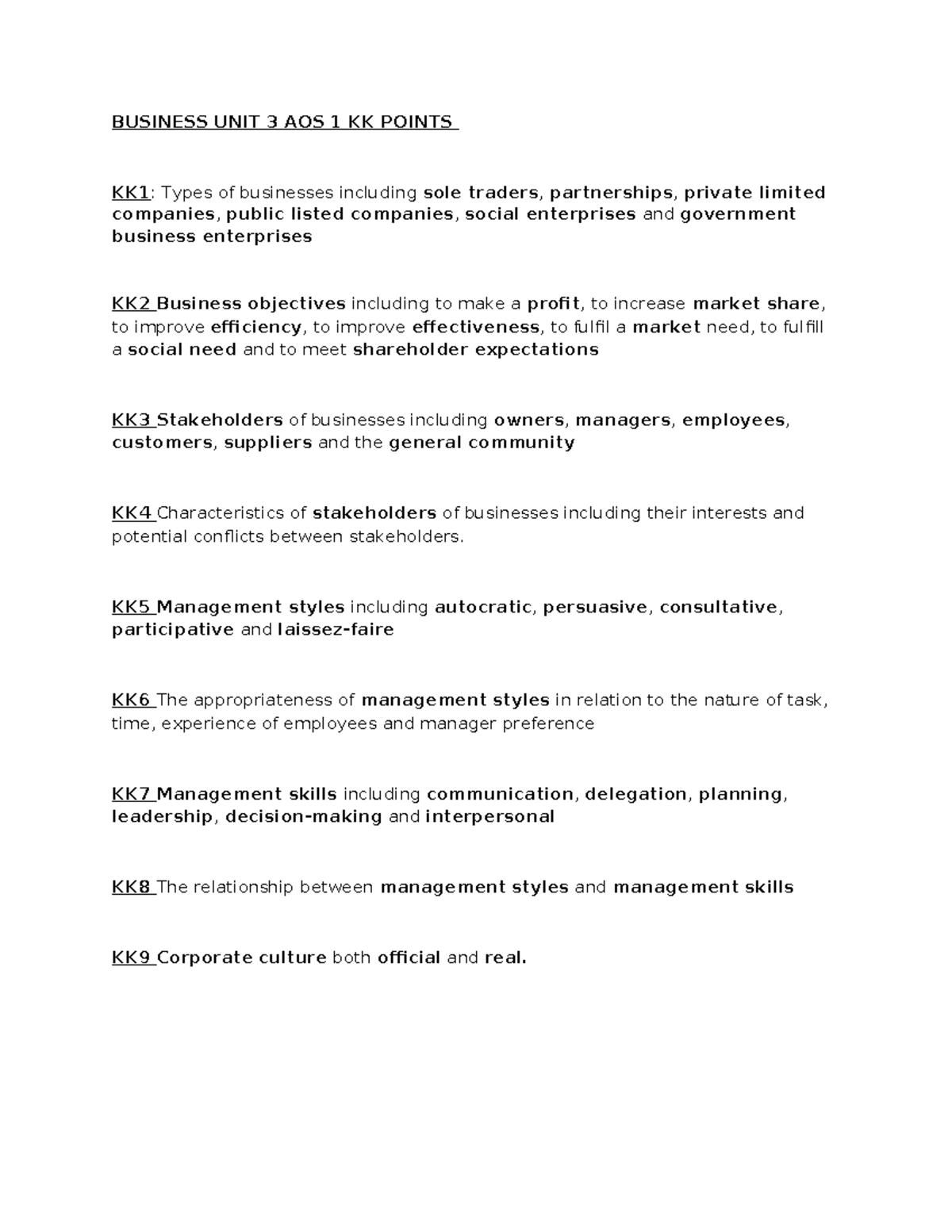 Business UNIT 3 AOS 1: Key Concepts in Business Structures and ...